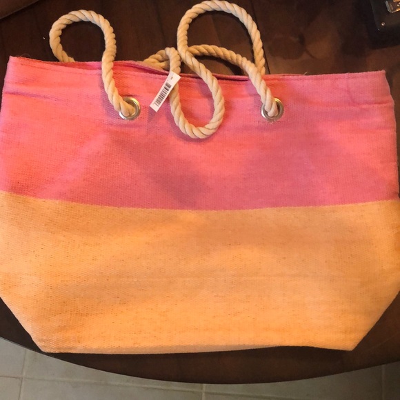 Bags | Pink Light Orange Rattan Style Tore With Bright Pink Interior ...